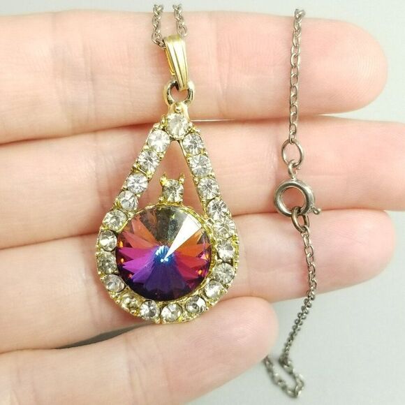Vintage | Jewelry | Vintage Ab Rainbowrhinestone Drop Shape Pendant ...
